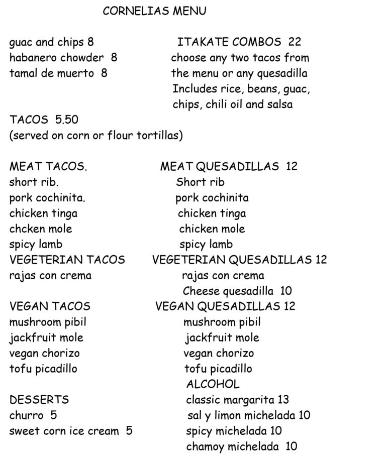 Menu - Cornelia Fine Tacos